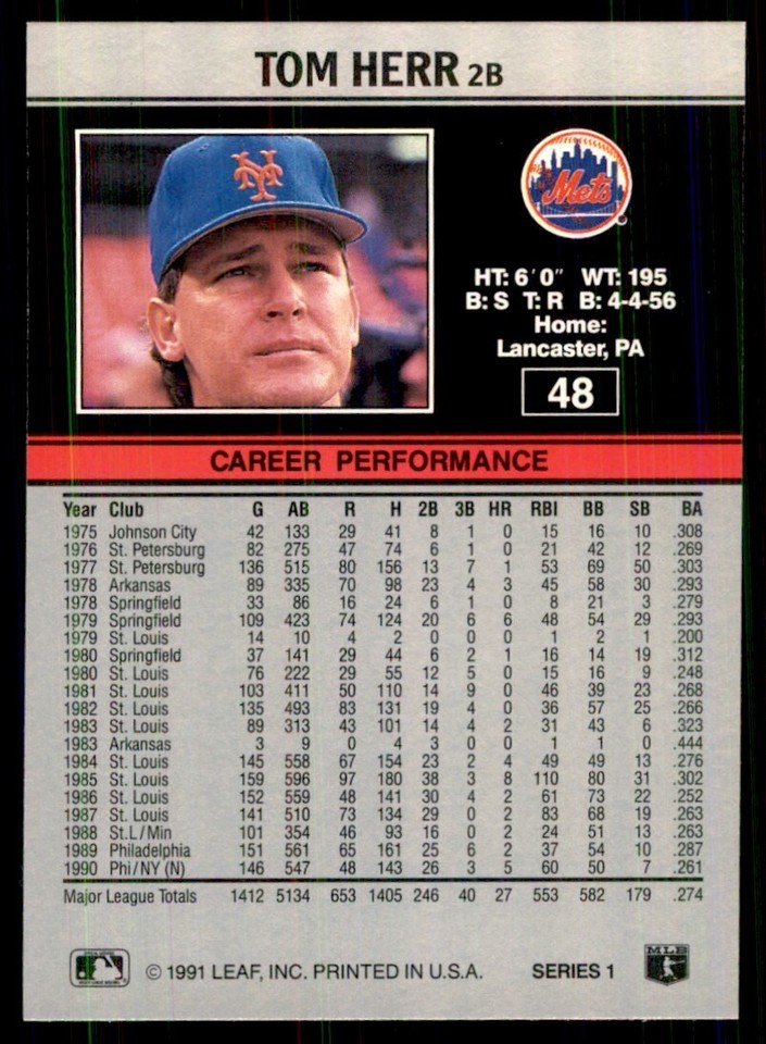 1991 Leaf Tom Herr Baseball Cards #48 | eBay