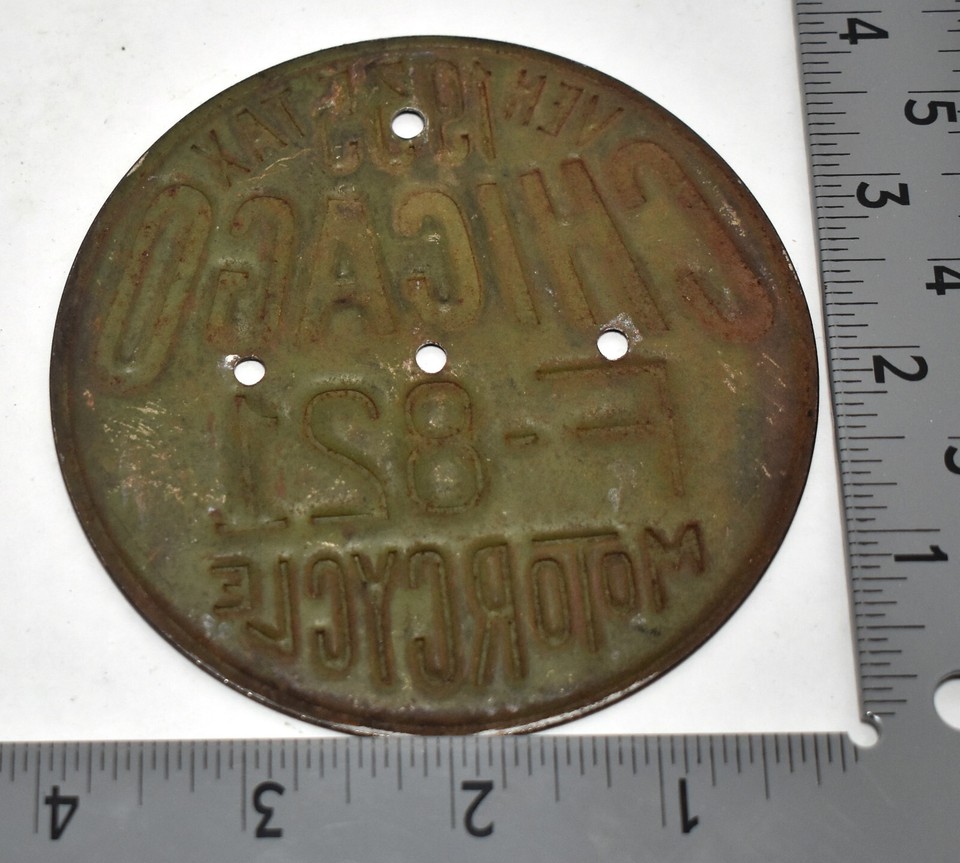 RARE Vintage 1935 Chicago IL Motorcyle Vehicle Tax License Plate Tag | eBay