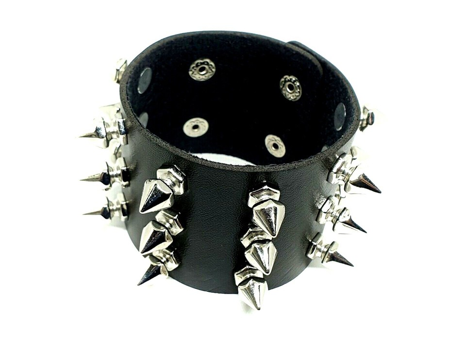 Spike Cuff Wrist Bracelet 21 Spikes Rivet Stud Wide Vegan Faux Leather ...