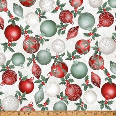 Christmas Splendor By Hoffman Fabrics - Cherry/Silver Ornaments #W7781 ...