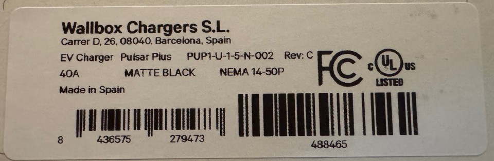 Wallbox Pulsar Plus 40A 240V | 9.6kW | 25' Cable Electric Vehicle EV ...