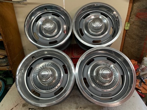 CHEVY 15x7 RALLY WHEELS 5 ON 4.75 WITH RINGS AND CENTERS OEM CHEVROLET ...