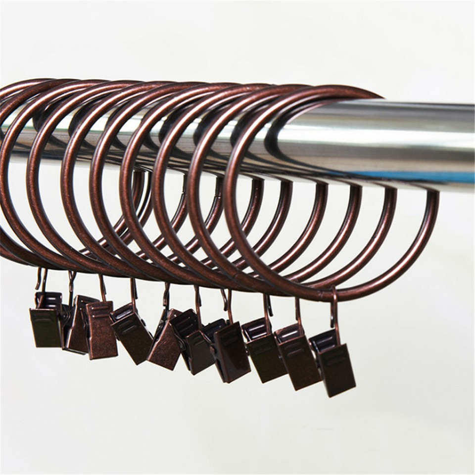 10pcs Pack Metal Curtain Rings w/ Hanging Clips Pole Rod Slide Rings ...