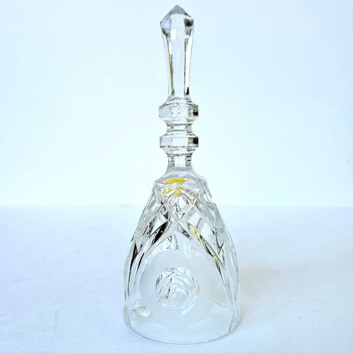 Vintage Clear Crystal Cut 24% Lead Bell with Etched Flower Rose Design ...