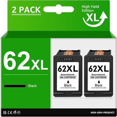 2-PK Black Ink cartridges for HP 62 62XL Envy 5660 7640 5644 OfficeJet ...