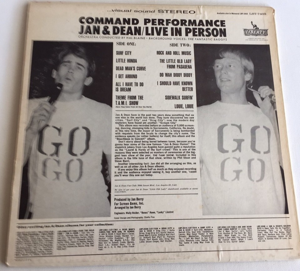 Jan & Dean, Command Performance Live in Person, Liberty #LST-7403, LP Record | eBay