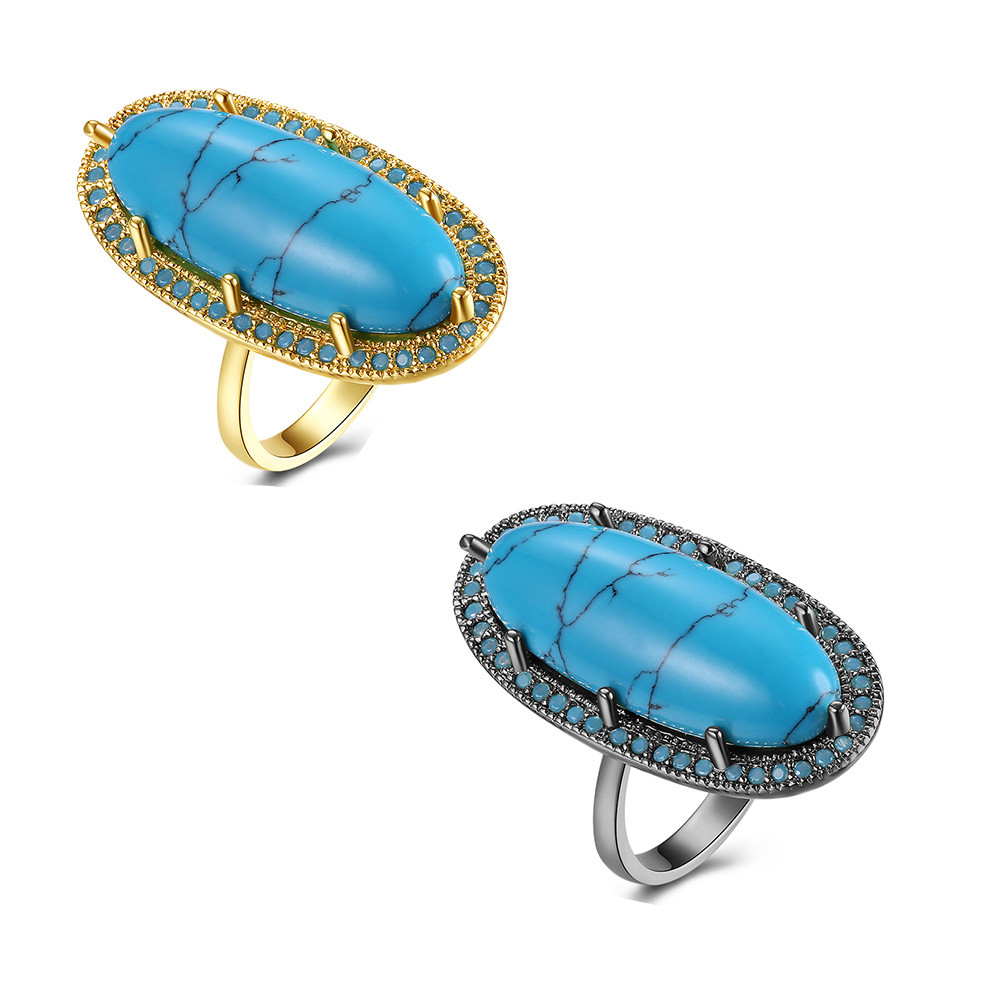 Yellow Gold Black Gun Plated Fashion Statement Kallaite Stone Ring Blue ...