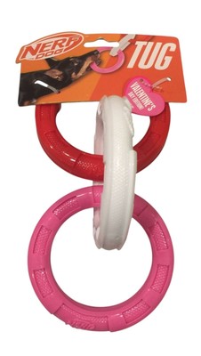 NERF DOG Tug 3 Ring Dog Pull Toy Red Pink White 4 1/2" Rings | eBay