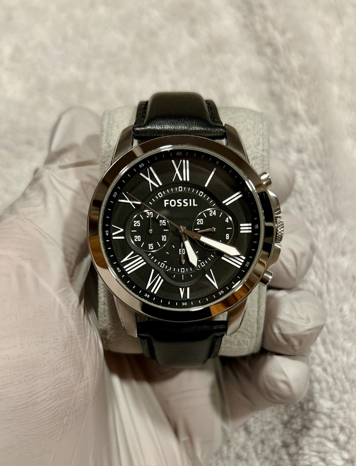 Fossil Fs4812 Grant Chronograph Black Leather 44mm Men's Watch for sale ...