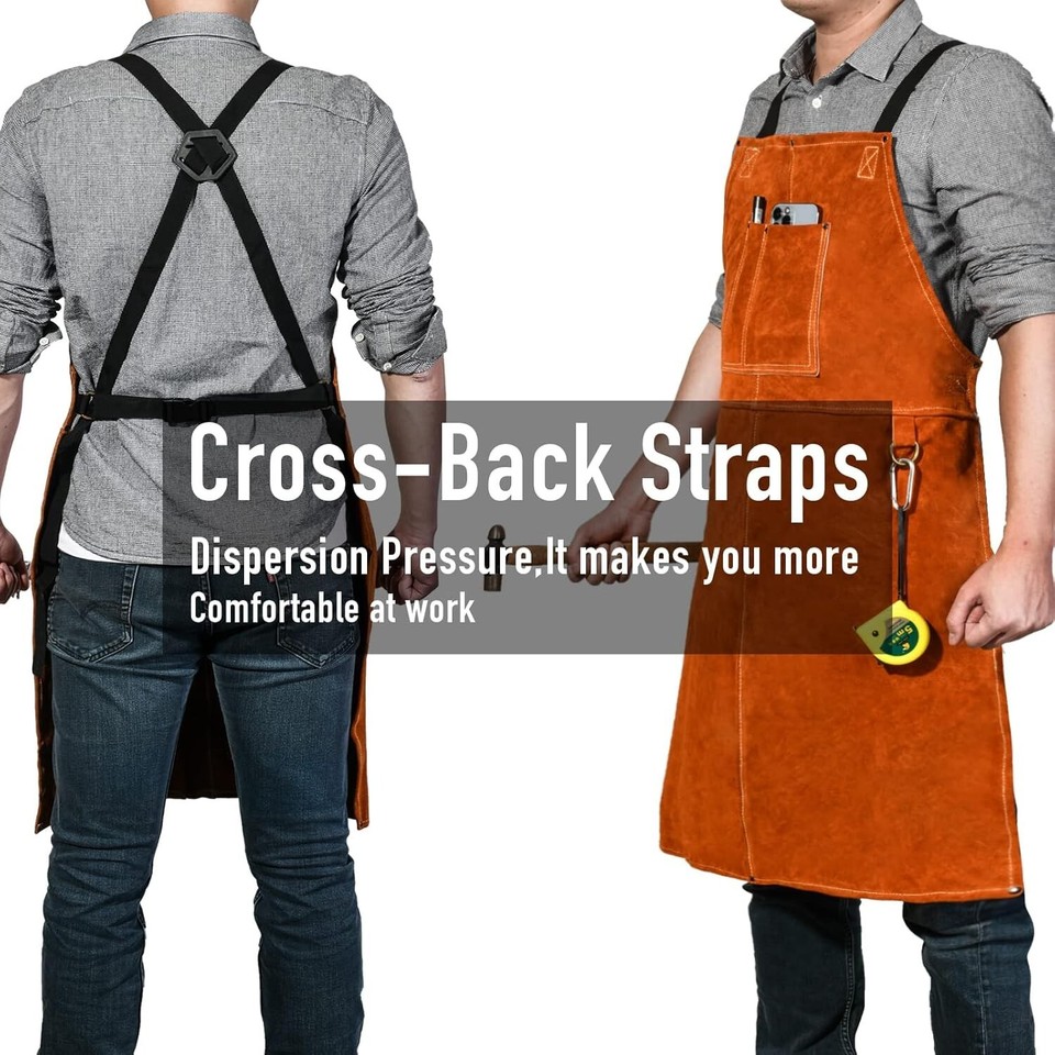 Leather Welding Work Apron - Heat Resistant & Flame Resistant Bib Apron ...