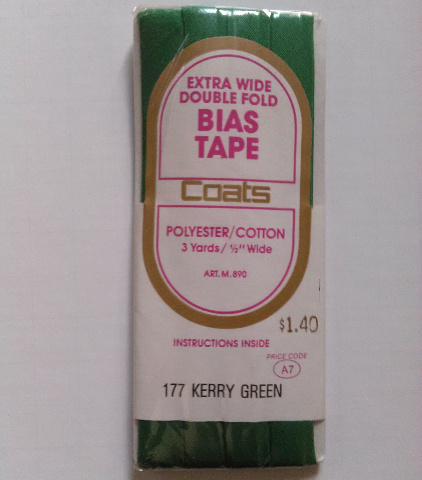 3 yards Kerry Green BIAS TAPE 1/2" Extra Wide Double Fold Coats Kelly ...