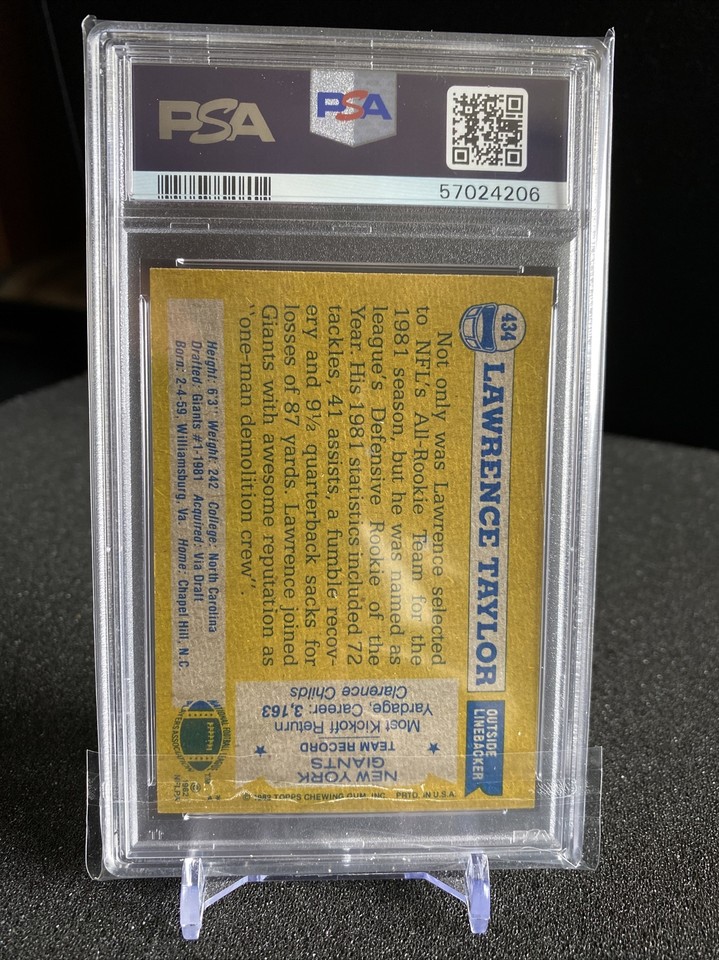 1982 TOPPS LAWRENCE TAYLOR ROOKIE CARD RC HOF #434 PSA 7 NM - GIANTS LT ...