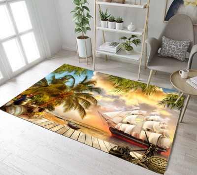 Area Rugs Pirate Ship Sunset Beach Palm Tree Scene Bedroom Living Room ...