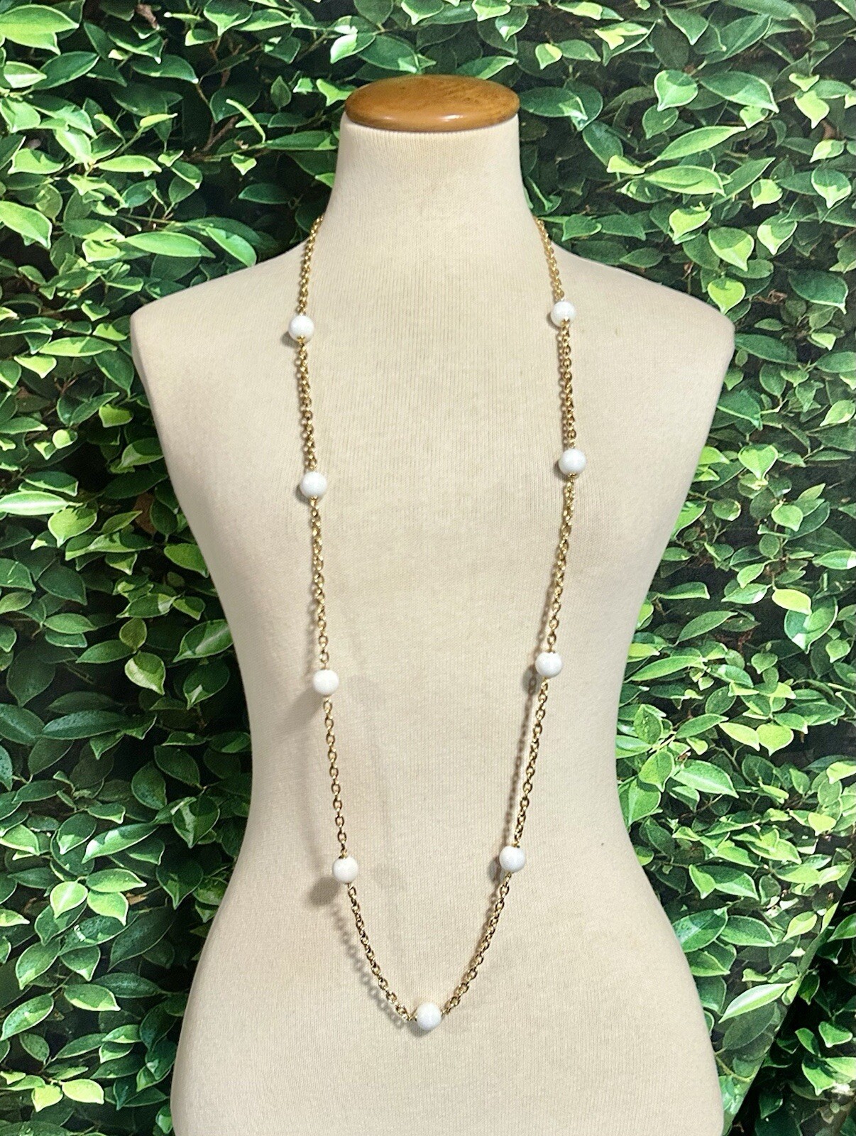 Vintage Snowball Fashion Rope Necklace White Beads Gold Chain 23" | eBay
