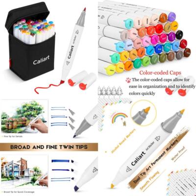 Caliart 40 Colors Dual Tip Art Markers Permanent Alcohol Based Markers ...