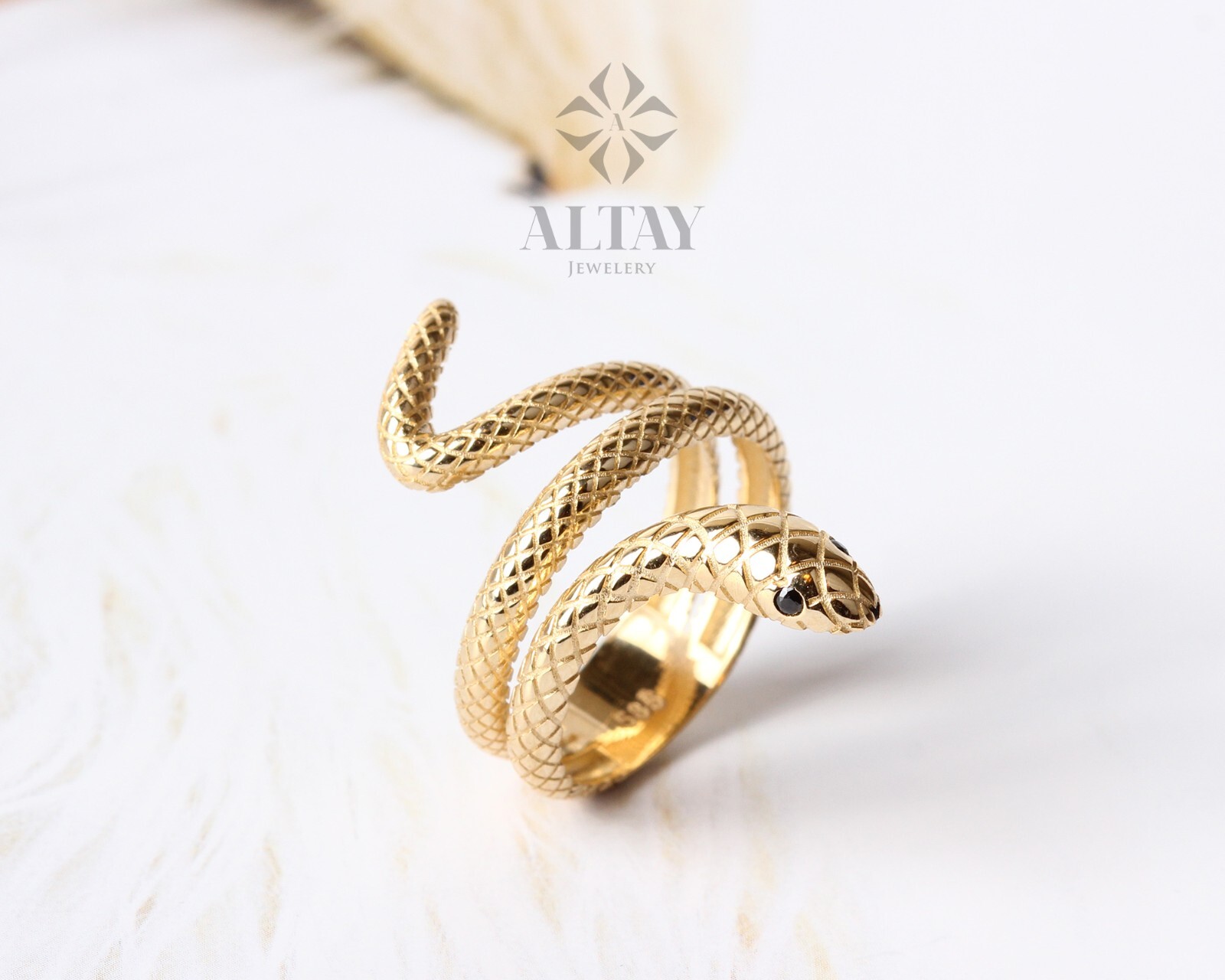 14K Gold Snake Ring, Wrap Snake Band, Circle Serpent Jewelry, Dainty ...
