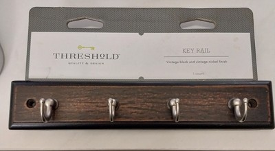 Threshold Key Rail with 4 Key Hooks 8 3/4" Vintage Black and Nickel ...