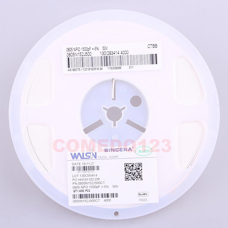 4000PCS/Reel 0805 1.5nF 50V NPO/C0G ±5% 0805N152J500CT Walsin Ceramic ...