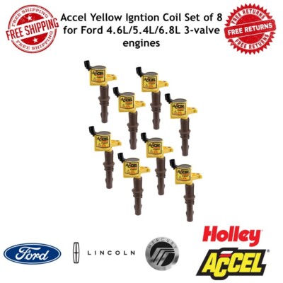 Accel Yellow Igntion Coil Set of 8 for Ford 4.6L/5.4L/6.8L 3-valve ...