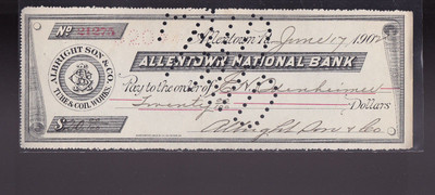 Allentown National Bank Pa Check 1902 Albright Son & Co Tube & Coil ...