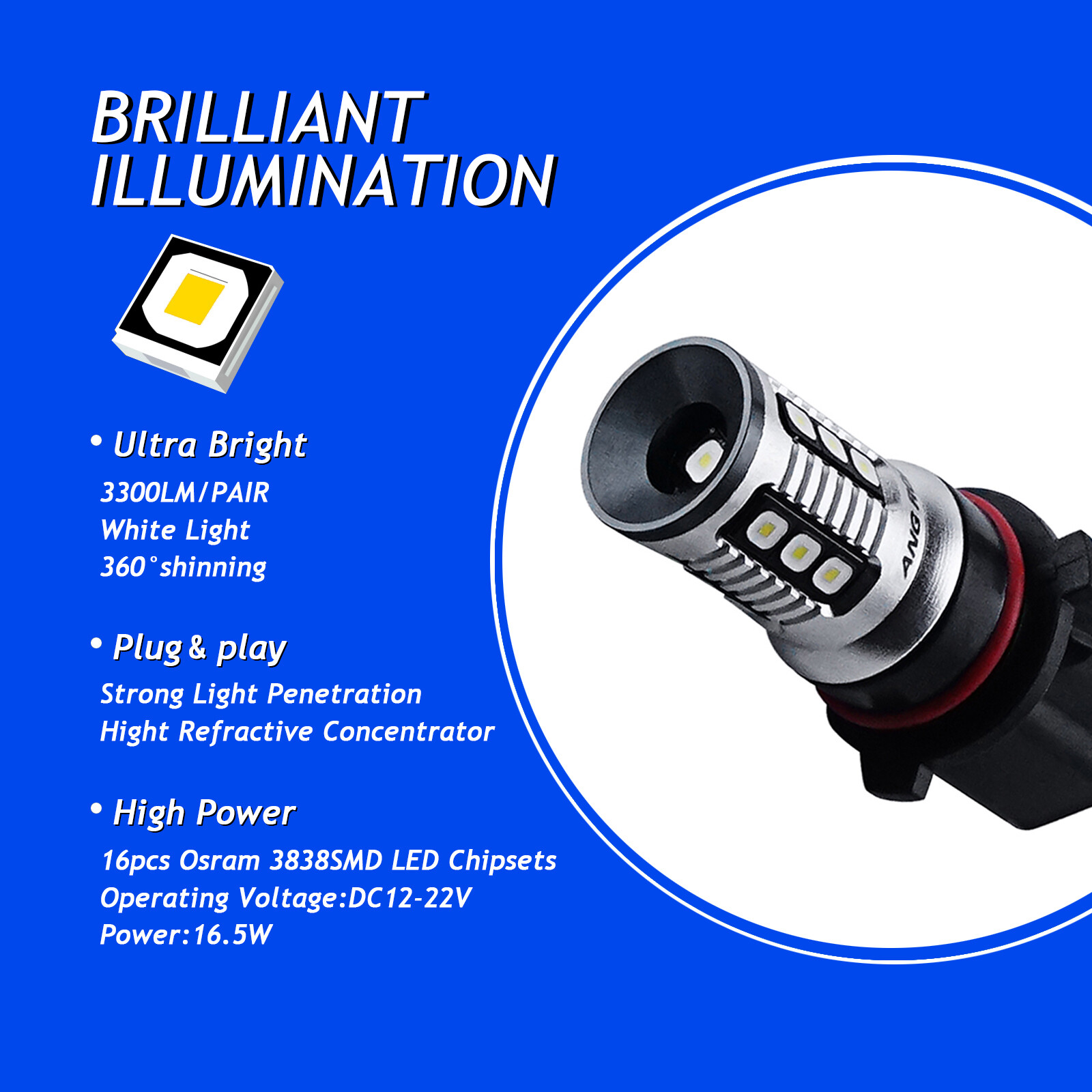 2x No Error PSX26W P13W 16 SMD LED White Fog Daytime Driving Running ...