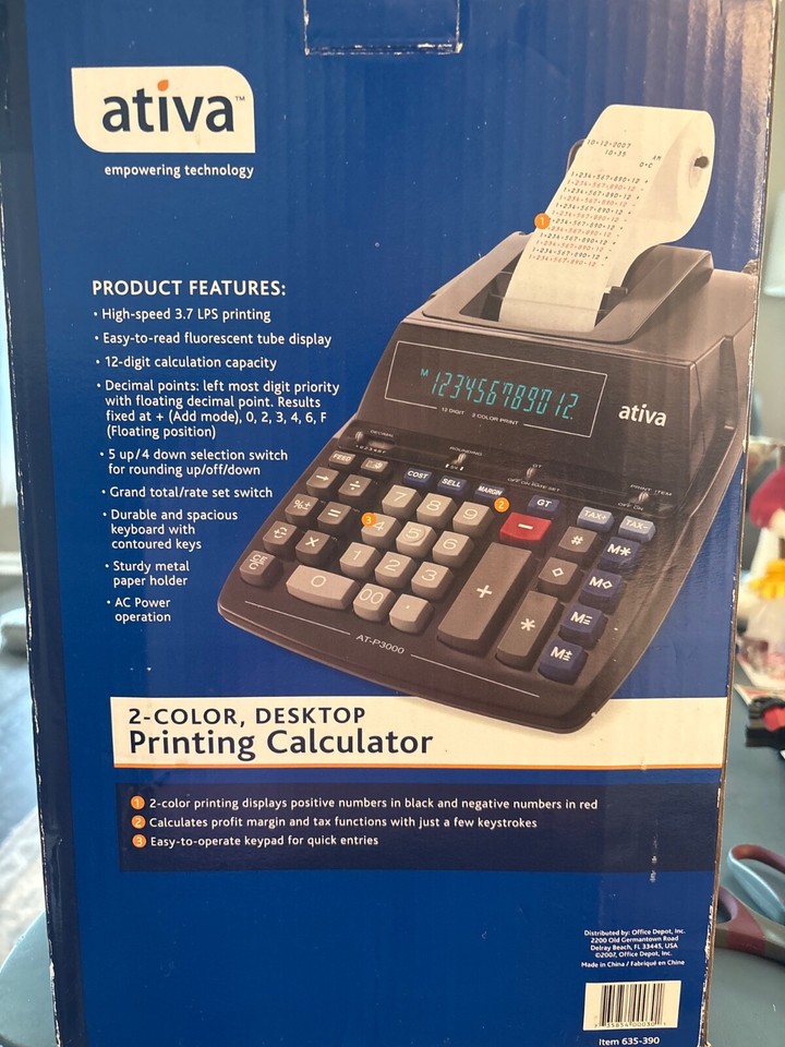 NEW ATIVA 2 Color Desktop Printing Calculator 2-Color High Speed AT ...
