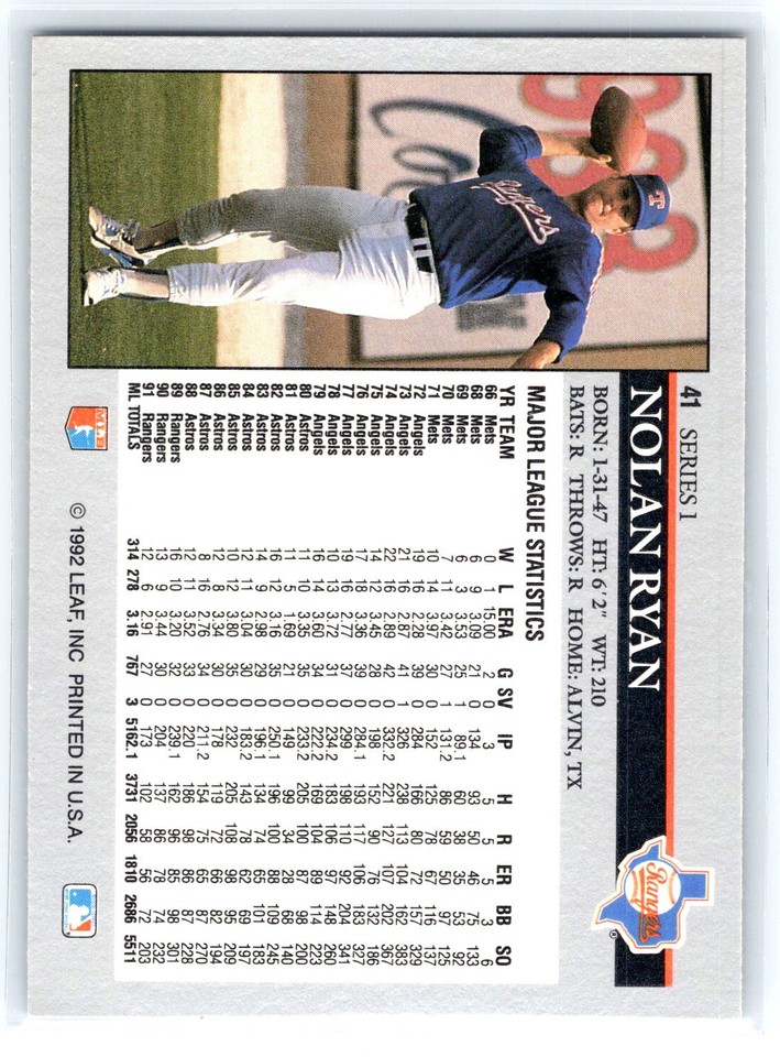 1992 Leaf #41a Nolan Ryan | eBay
