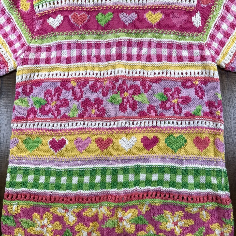 VTG 90s SUSAN BRISTOL Crochet Knit Sweater Large Hearts Flowers ...