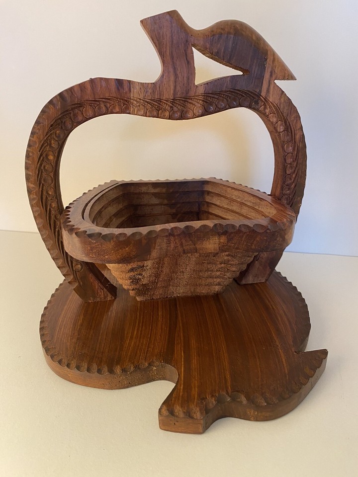 Princesita's Magic Baskets Ornate Wood Carved Collapsible Apple Basket ...