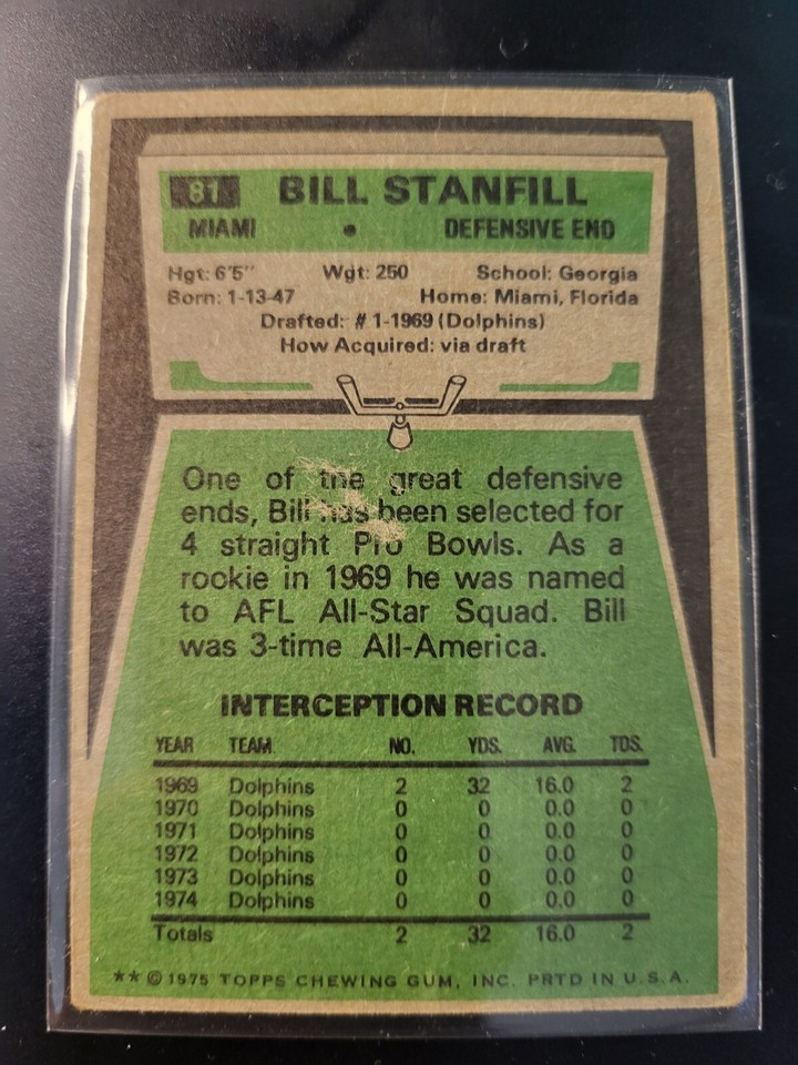 1975 Topps Bill Stanfill Football card #81 | eBay