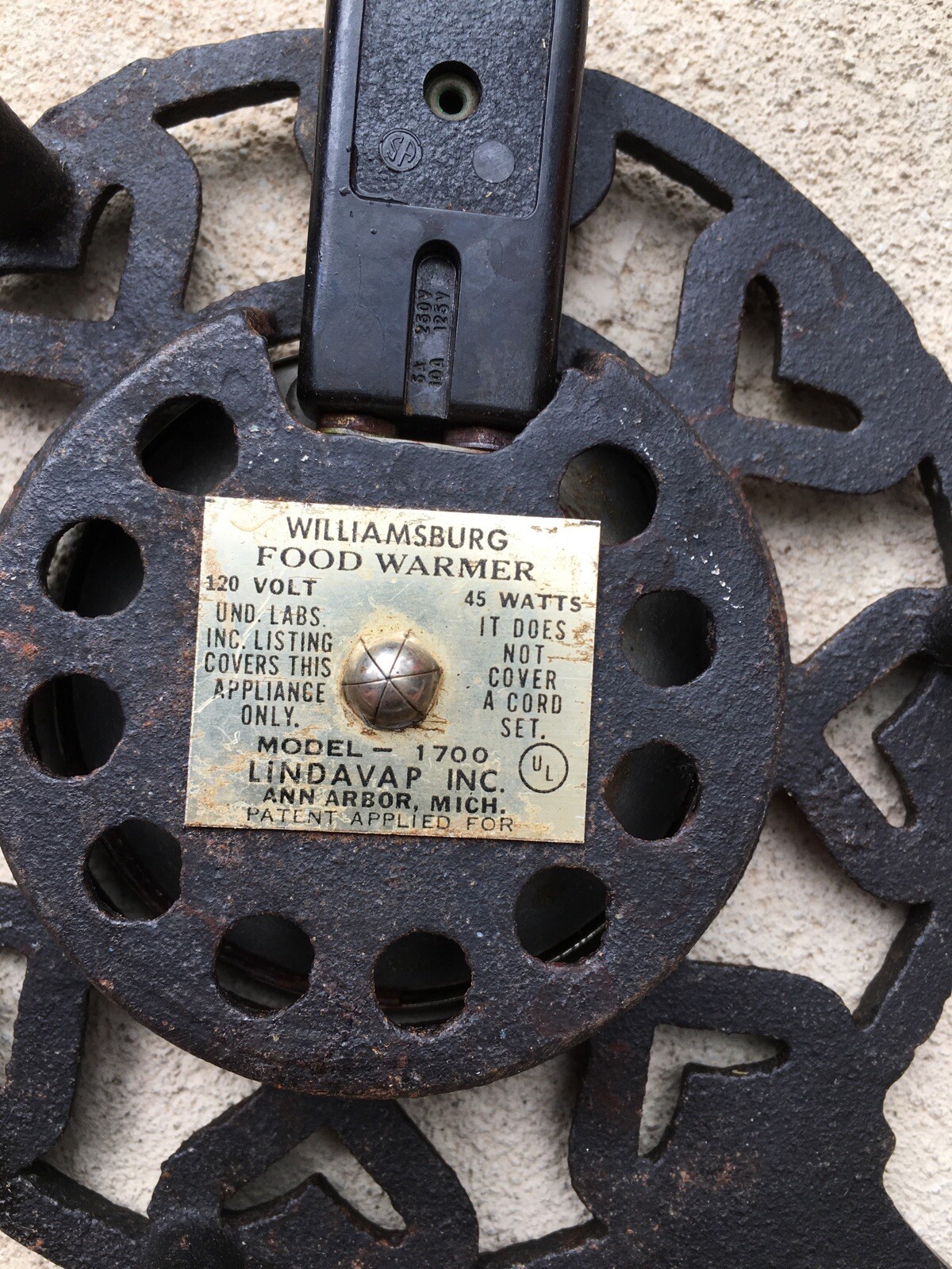 Williamsburg Cast Iron Electric Food Warmer Model 1700 Warming Black ...