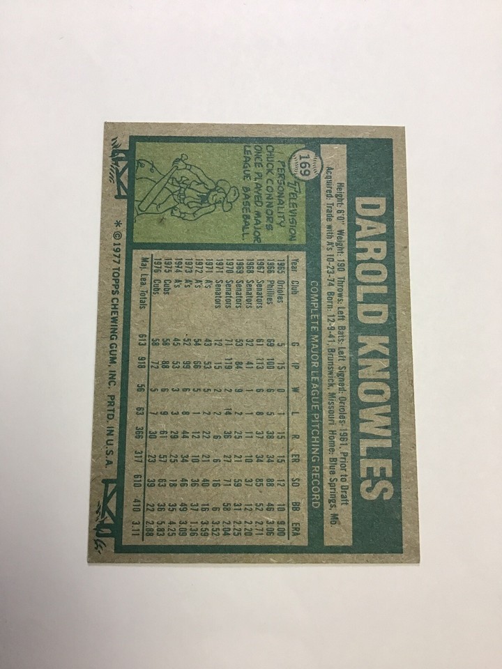 1977 TOPPS #169 Darold Knowles . Baseball Card -y 222 | eBay