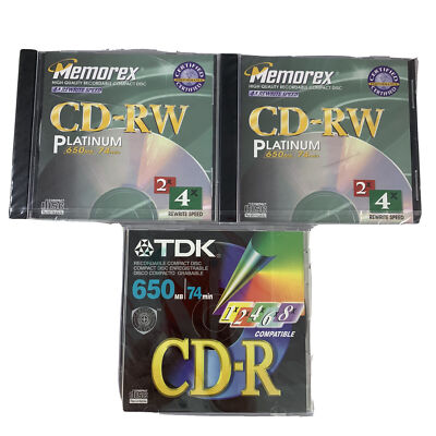 Memorex CD-RW Platinum 650 mb 74 minutes & TDK CD-R w/ Cases Mix Lot of ...
