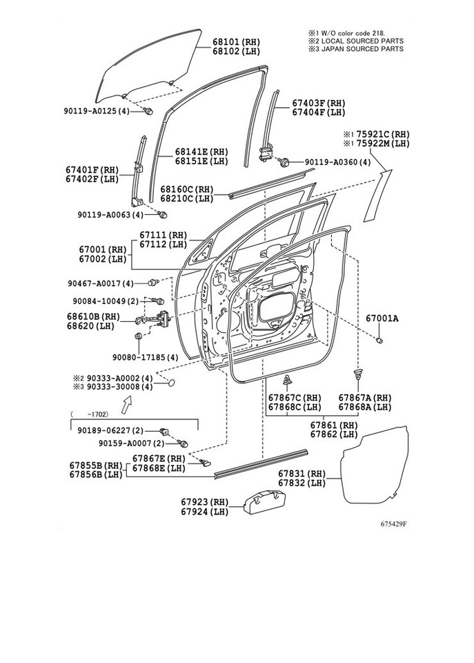 Front Door Glass Weatherstrip Assembly Out Left Hand Toyota Lexus 01L7 ...