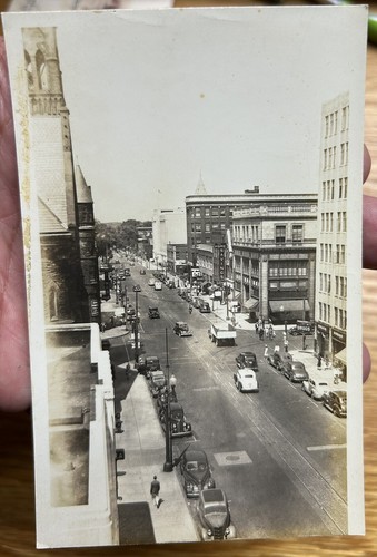 Vintage RPPC Real Photo Postcards Aerial View Downtown Street Stores ...