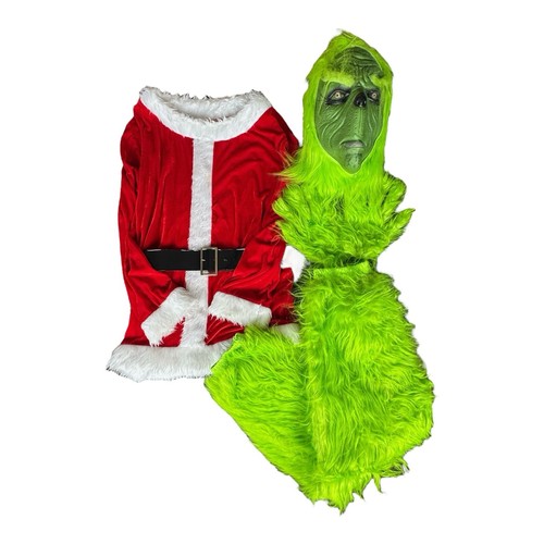 The Grinch Santa Full 5-Piece Costume Adult Mask Pants Jacket Gloves ...