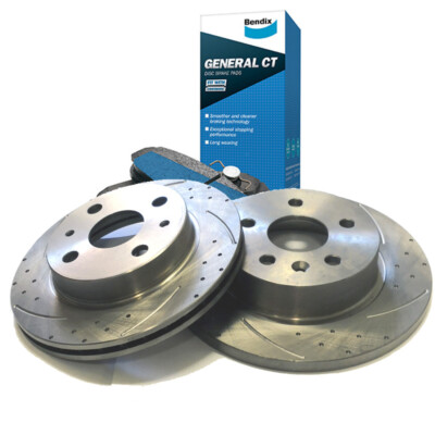 SLOTTED DIMPLED Rear 303mm BRAKE ROTORS & BENDIX PADS FALCON BA BF FG ...