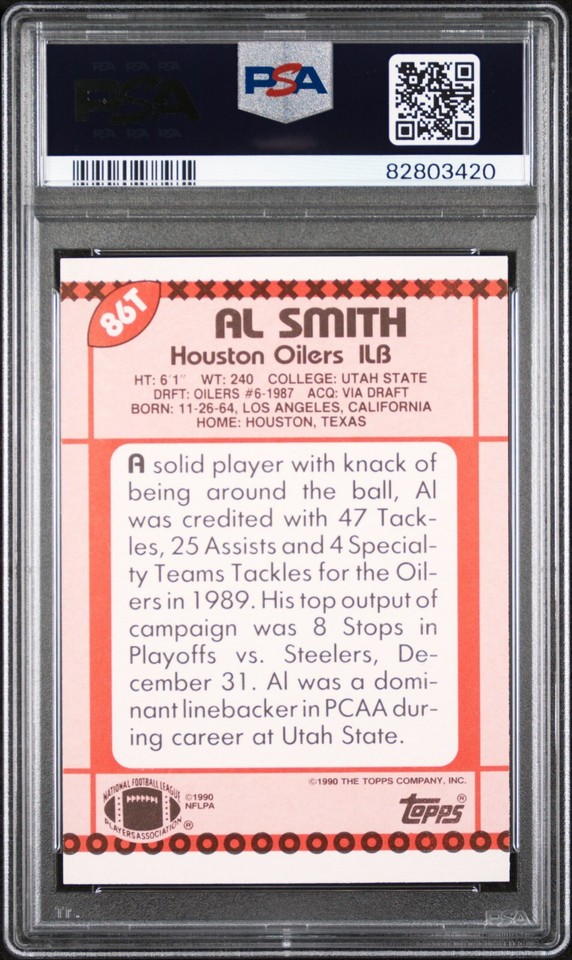 1990 Topps Traded Al Smith #86T Houston Oilers - PSA 10 - POP 1 | eBay