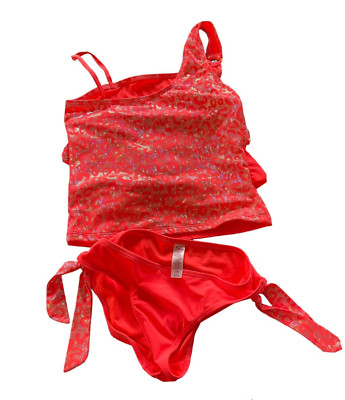 Girls Clothes JUSTICE Neon Coral Metallic Tankini Swim Suit sz Youth 14 ...