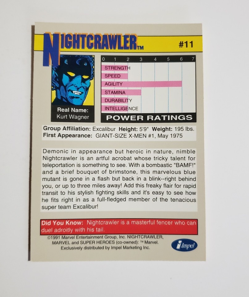 #11 "NIGHTCRAWLER" 1991 Impel Marvel Universe Series 2 Trading Card | eBay
