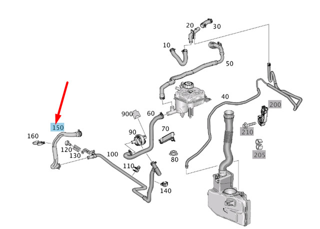 MERCEDES-BENZ ML W166 PARTITION POINT TO ENGINE HOSE A1668304496 ...
