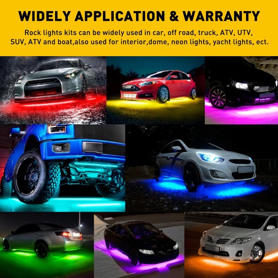 APP Remote RGB LED Strip Under Car Tube Underglow Underbody System Neon ...