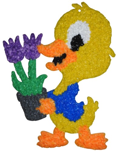 Vintage Easter Duck w/ Tulips Flowers Melted Plastic Popcorn Wall Art ...