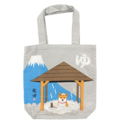 Shiba Inu "Shibata san" in Onsen, Hot Spring Large Cotton Tote Bag ...