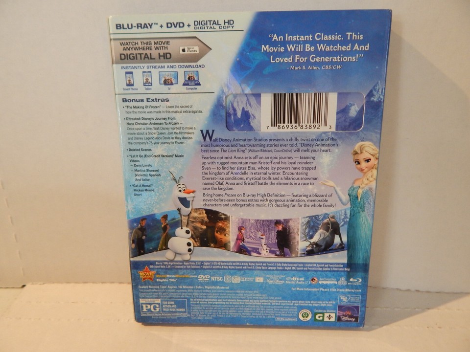 FROZEN Two-Disc Set Blu-ray DVD + Standard DVD + Digital Copy in ...
