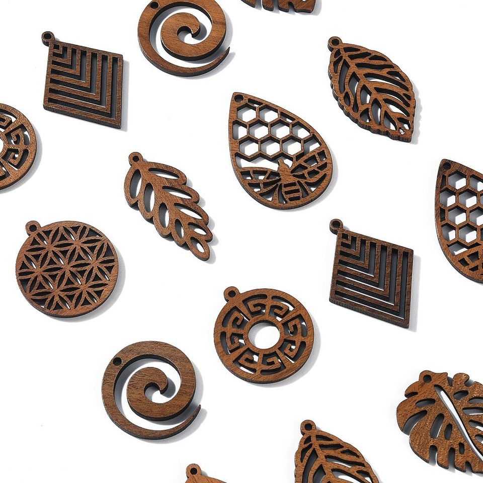 16Pcs Wooden Hang Dangle Charm Coconut Brown Pendant for Necklace ...