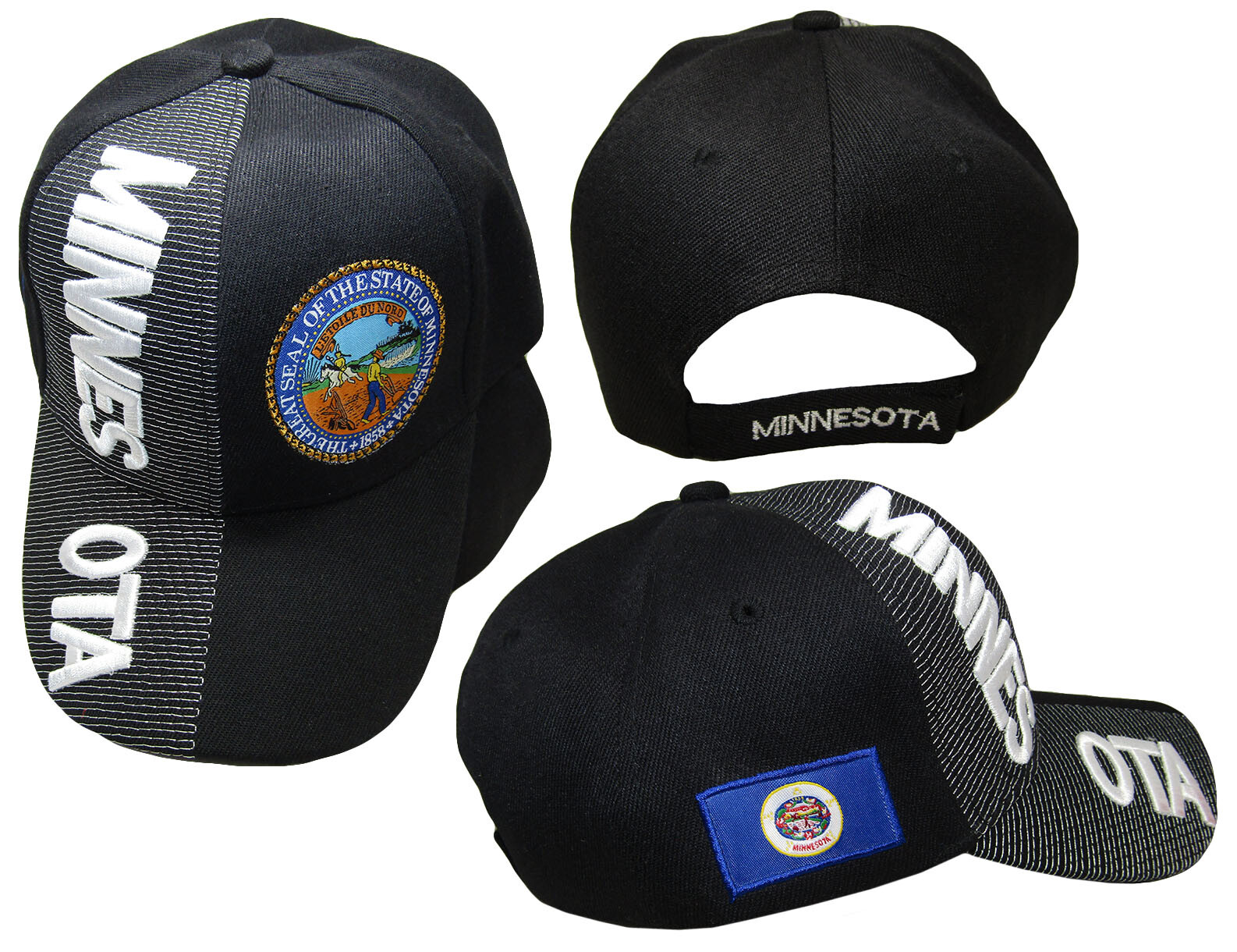 Minnesota State Black White Letters Patch On Side Embroidered Hat Cap ...