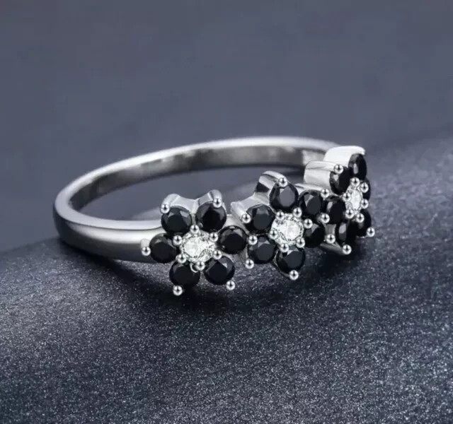 2Ct Round Lab Created Black Diamond Women Engagement Ring 14k White ...