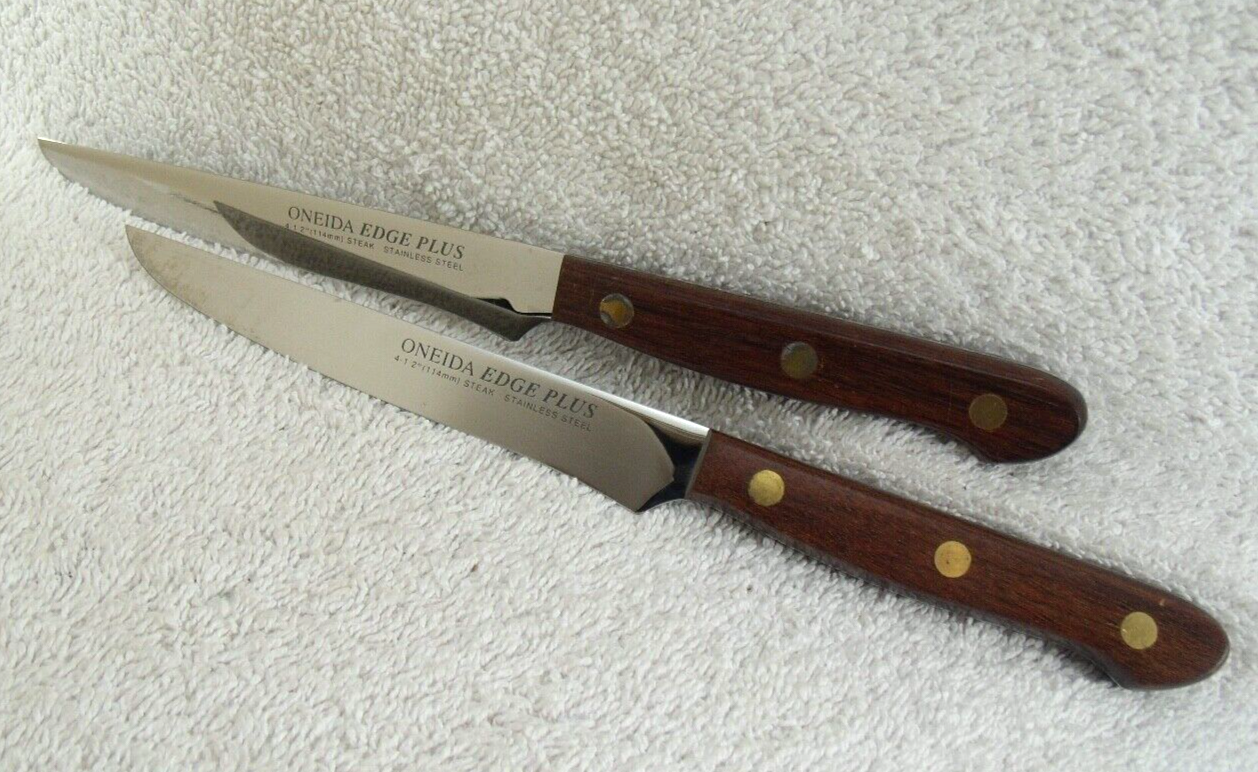 Oneida Edge Plus Steak Knife Lot of 2 Wood Handle 4 1/2 inch Mixico | eBay