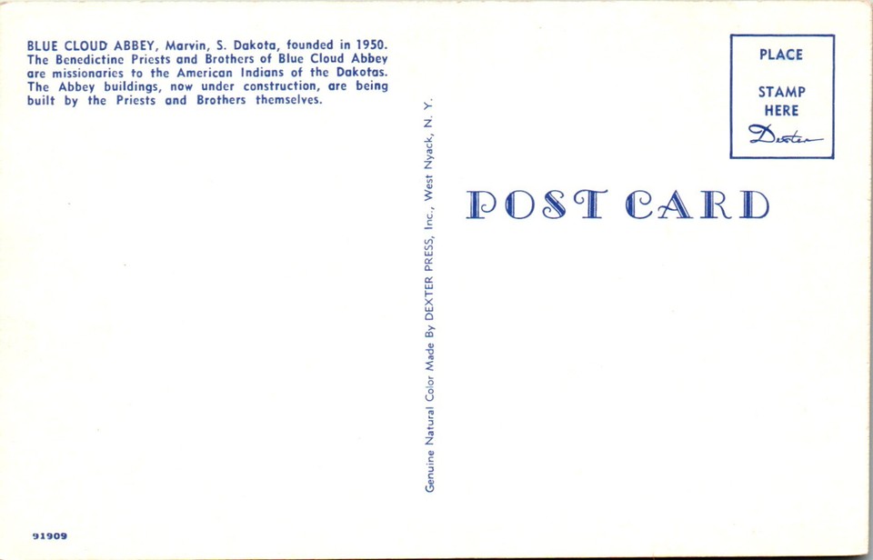 Postcard SD Blue Cloud Abbey Marvin Missionaries Lake Row Boat ...
